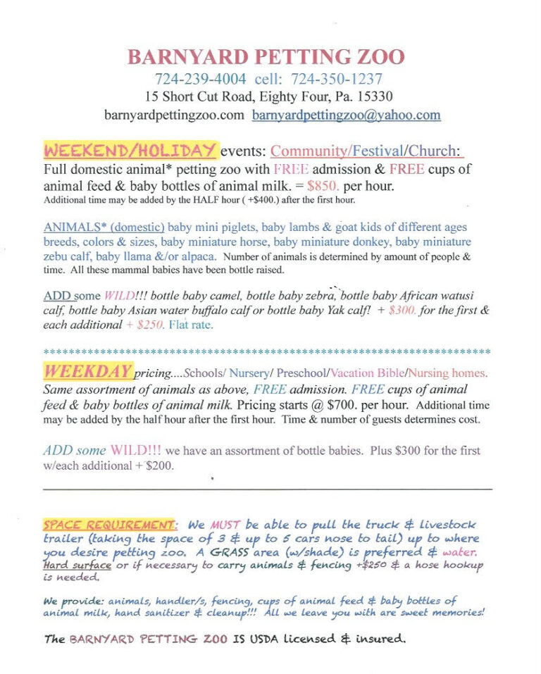 General information - Barnyard Petting Zoo